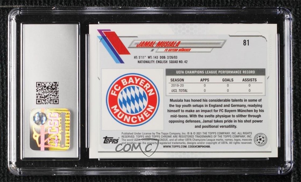 2020-21 Topps Chrome UCL Jamal Musiala #81 CSG 9.5 Mint Plus Rookie RC ...