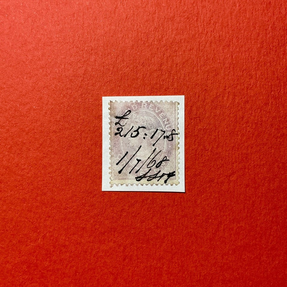 GB Fiscal Stamp, 1867 QV 1d Inland Revenue Lilac on White paper. SG ...