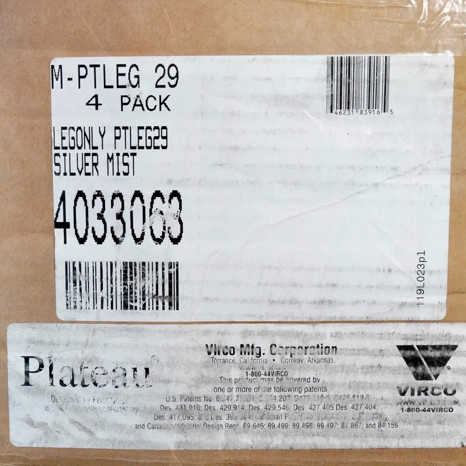 Virco 4033063 M-PTLEG 29 Plateau Fixed Height Leg Set 29-Inch Nylon ...