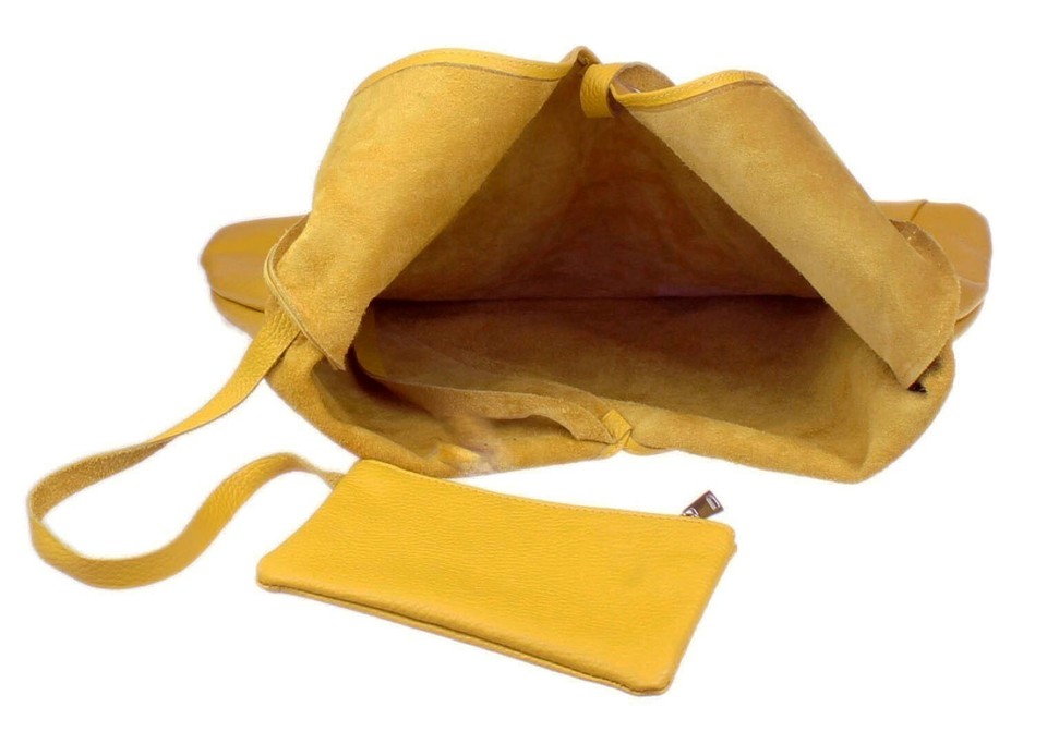 Italian Real Leather Handbag V Shape Top Interior Pocket String ...