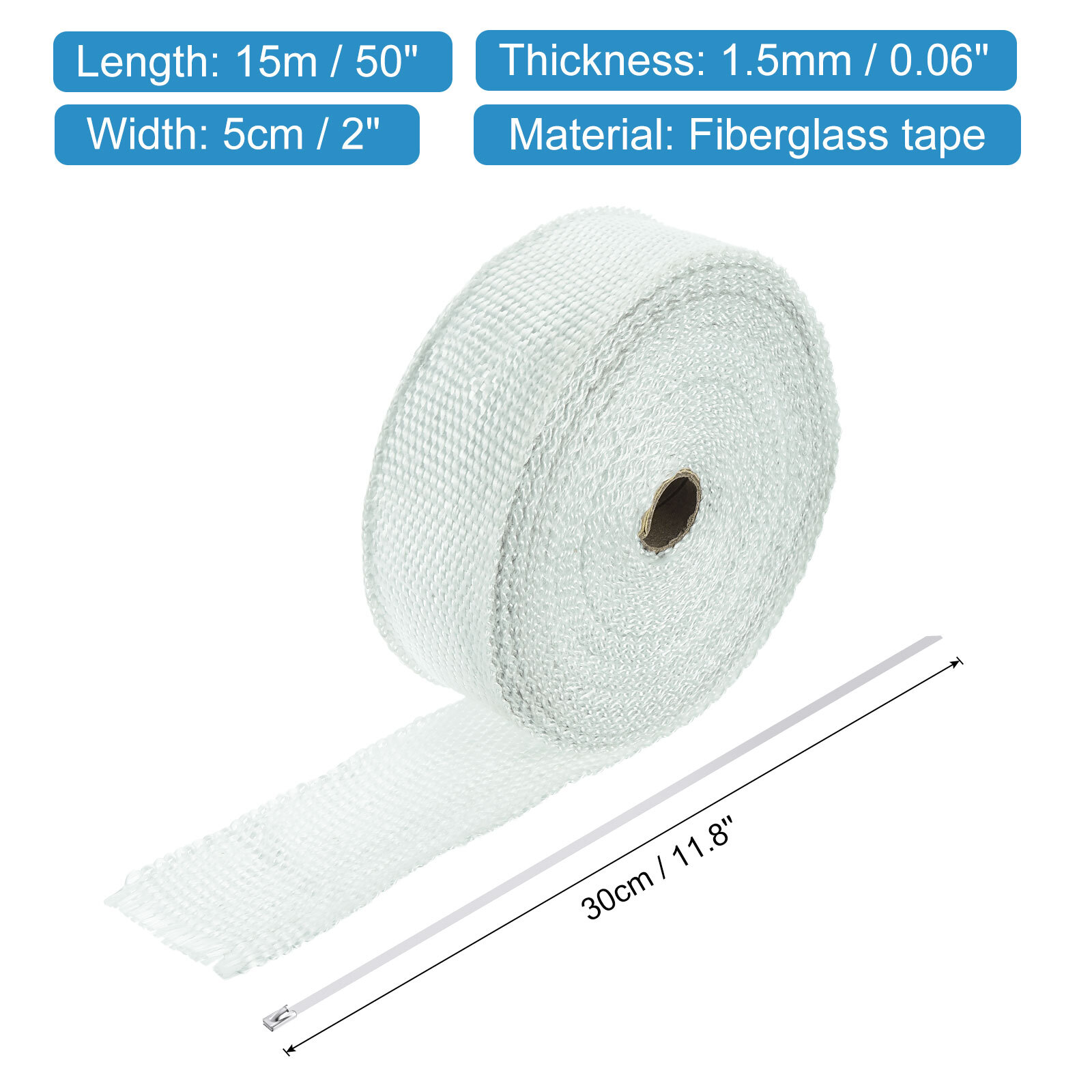 Fiberglass Exhaust Wrap Tape,2"x50' White Header Heat Wrap with 4 ...