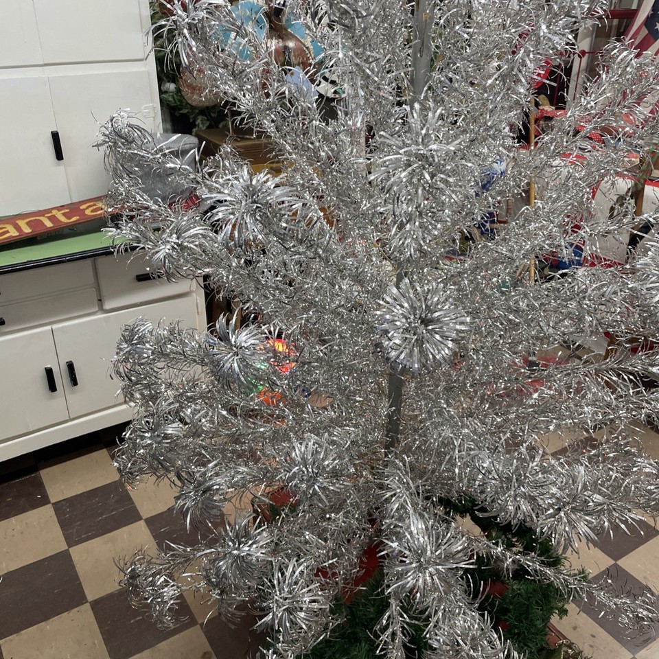 Vintage aluminum tinsel Christmas tree with color wheel light | eBay