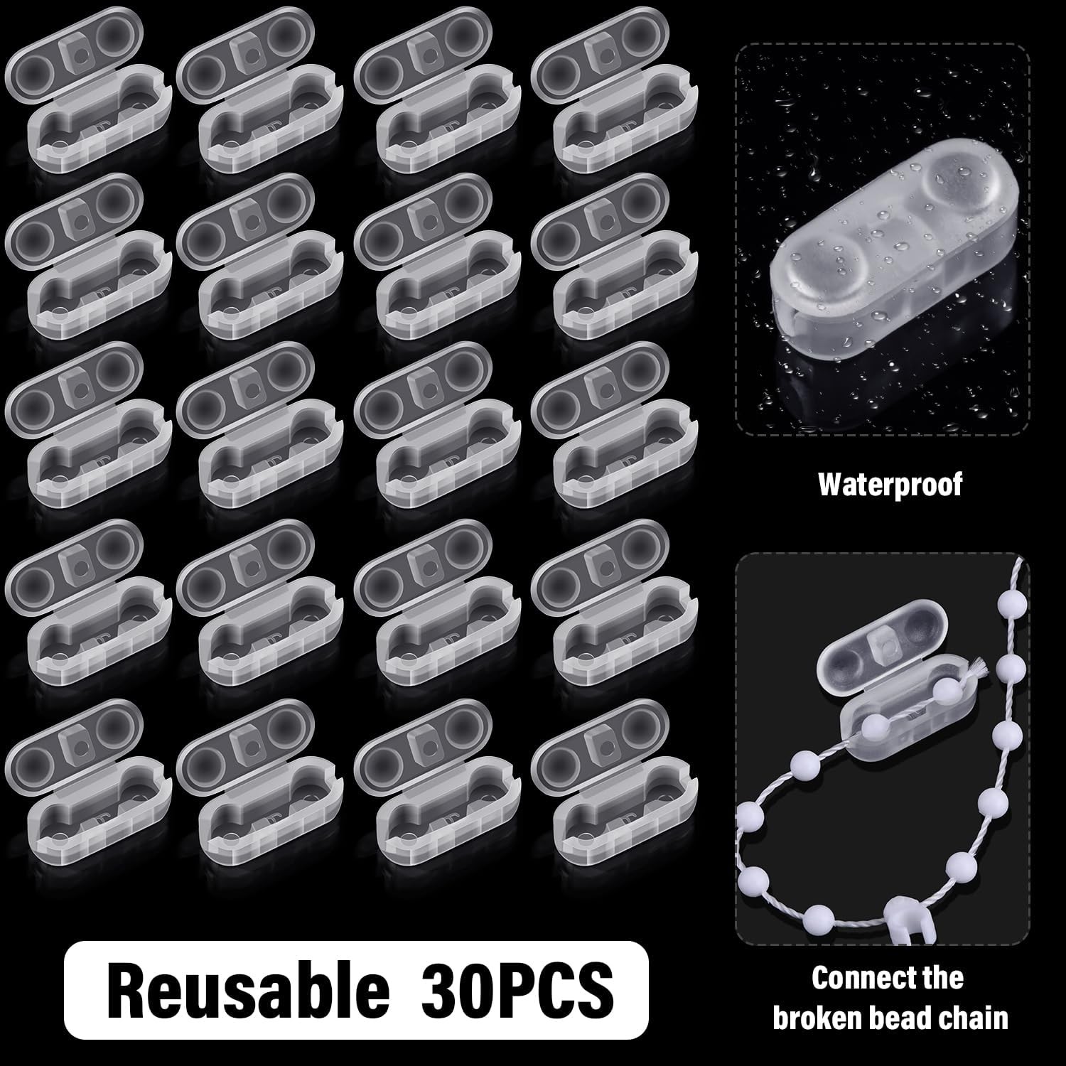 BBTO 30 Pack Chain Connectors, 4.5mm Ball Cord Chain Clips, Plastic ...