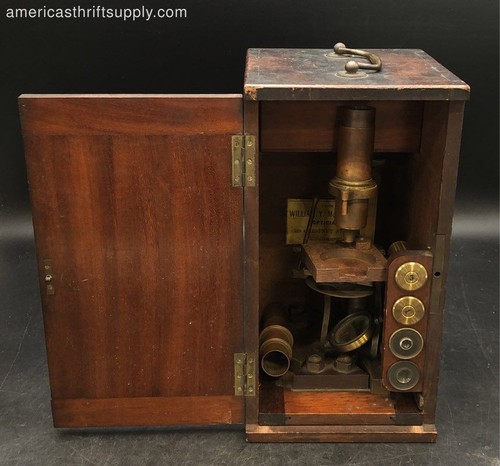 Antique Brass Microscope in Wooden Case | eBay