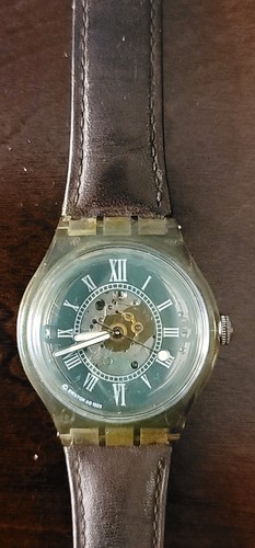 SWATCH Skeleton Automatic Watch Green Oval Face Roman Numbers | eBay