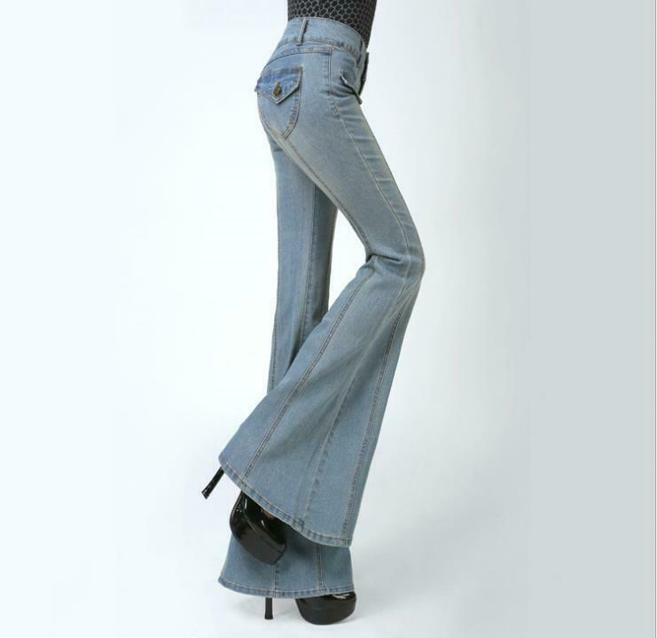 Women Stylish Denim Slim Fit Low Waist Bell-bottom Jeans Pants Casual ...