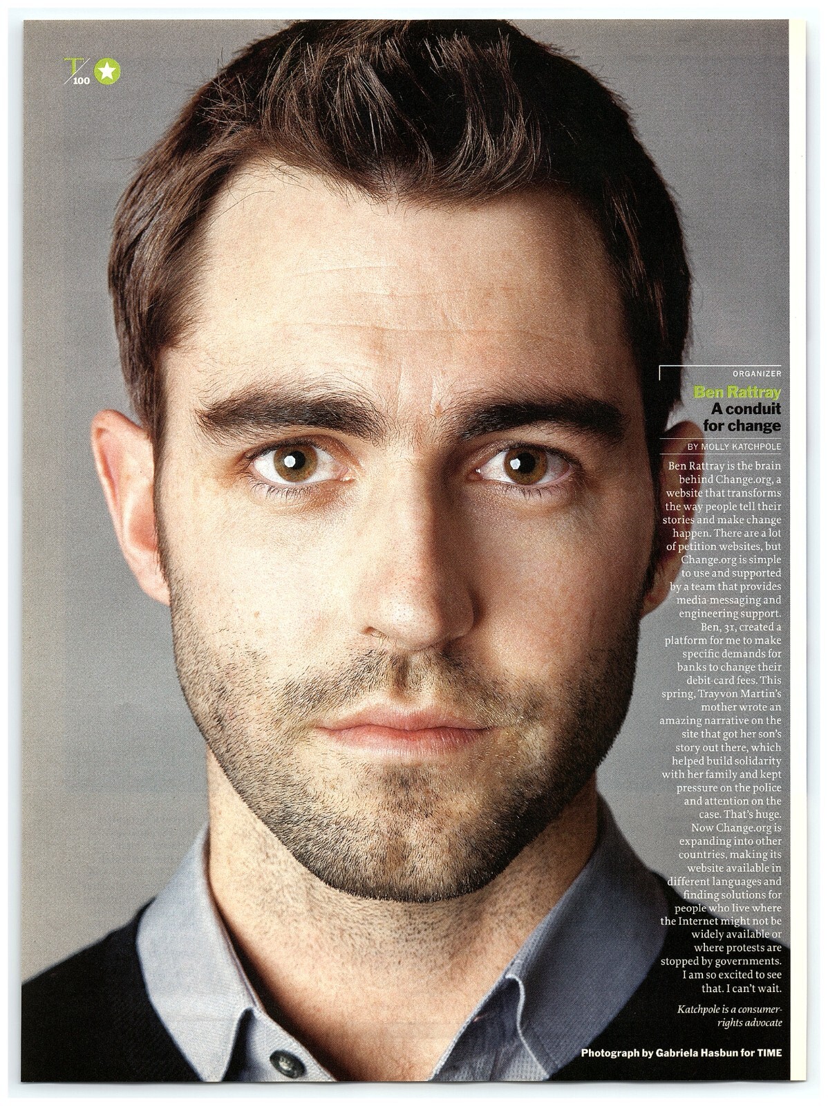 Ben Rattray PAGE magazine CELEBRITY CLIPPING photo article Change.org ...