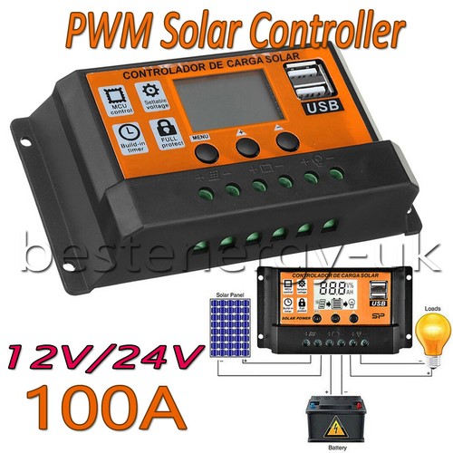 100A PWM Solar Panel Regulator Battery Charge Controller Auto 12V/24V ...