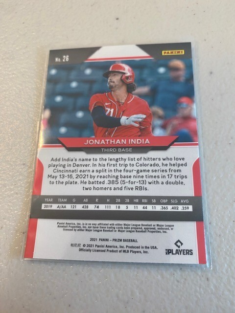 2021 Panini Prizm Jonathan India Rookie #26 Silver RC Cincinnati Reds ...