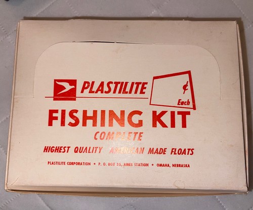 Vtg Plastilite Fishing Kit Display Box of 12 Complete Kits Bobber Lines ...