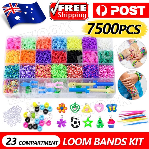 7500pcs Large Mixed Color Loom Bands Kit DIY Board Hooks S Clips Beads ...