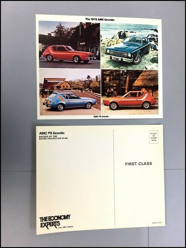 1975 AMC Gremlin Vintage Original 1-page Car Leaflet Post Card Postcard ...