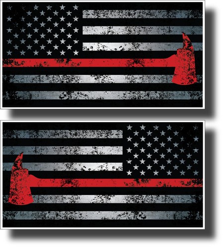 2 Thin Red Line Firefighter Firemen Helmet Axe American Flag Vinyl ...