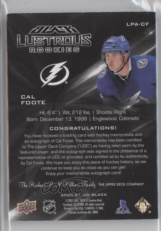 2020 SPx UD Black Lustrous Rookies Tier 1 93/125 Cal Foote RPA Patch ...