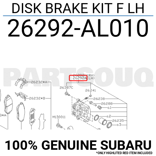 26292AL010 Genuine Subaru DISK BRAKE KIT F LH 26292-AL010 | eBay