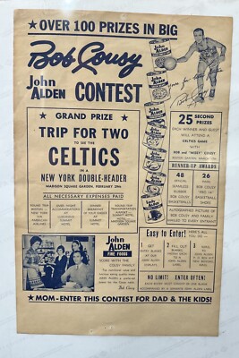 Vintage 1960's Bob Cousy & John Alden Foods Contest Advertisement ...