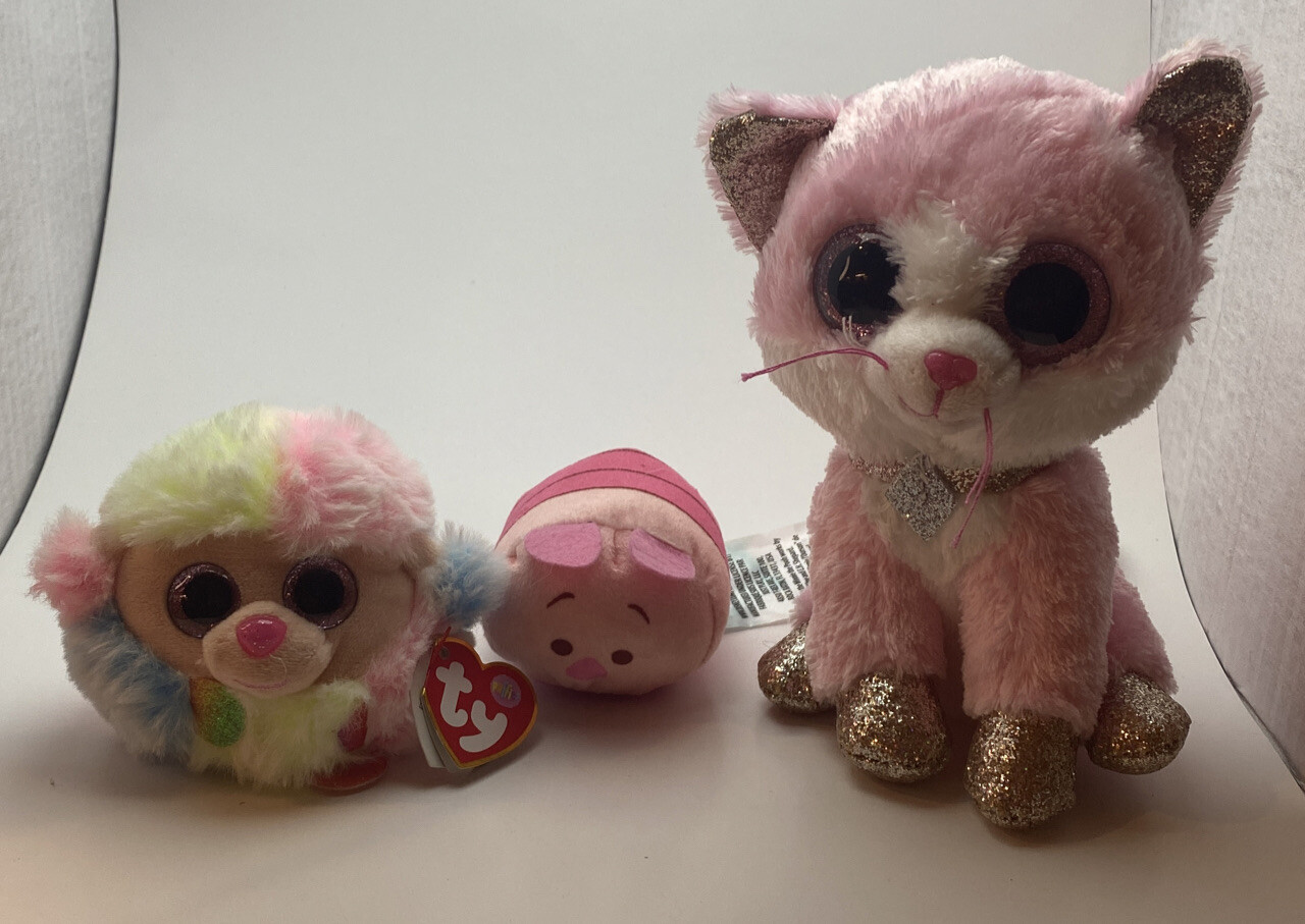 Lot Of 3-Ty Puffie Rainbow Poodle 4", Disney Tsum Piglet & Fiona Boo ...