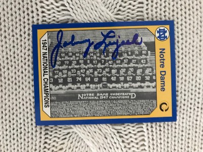 Johnny Lujack Signed Trading Card Autographed Notre Dame Irish Legend ...