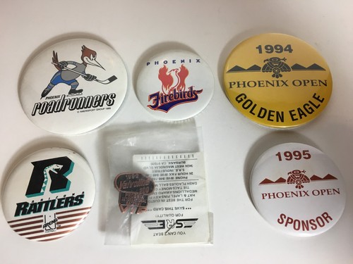 Arizona pinback buttons- Rattlers, Phoenix Firebirds Roadrunners ...