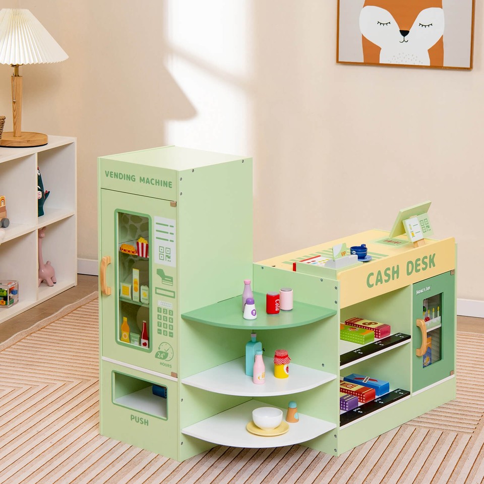 Wooden Supermarket Play Toy Set Kids Grocery Store Playset with ...