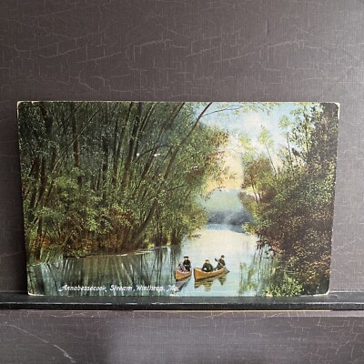 1908 posted Canoeing on Annabessecook Stream Winthrop ME Maine Antique ...