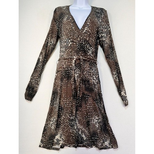 Cabi Women's Faux Wrap Dress Medium Snake Print Long Sleeves & Belt ...