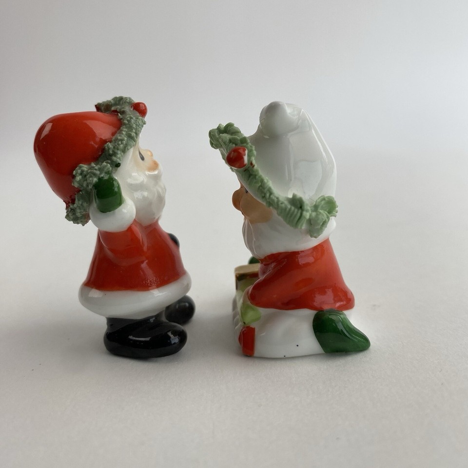 Vintage NAPCOWARE Miniature Set of 2 Santa Elf Figures Spaghetti Trim ...