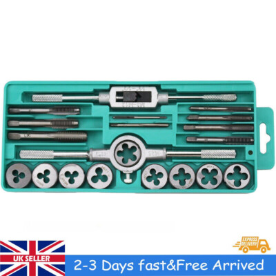 🔥20Pcs M3-M12 Twist Drill Bit Screw Thread Reamer Hand Tap and Die Set ...