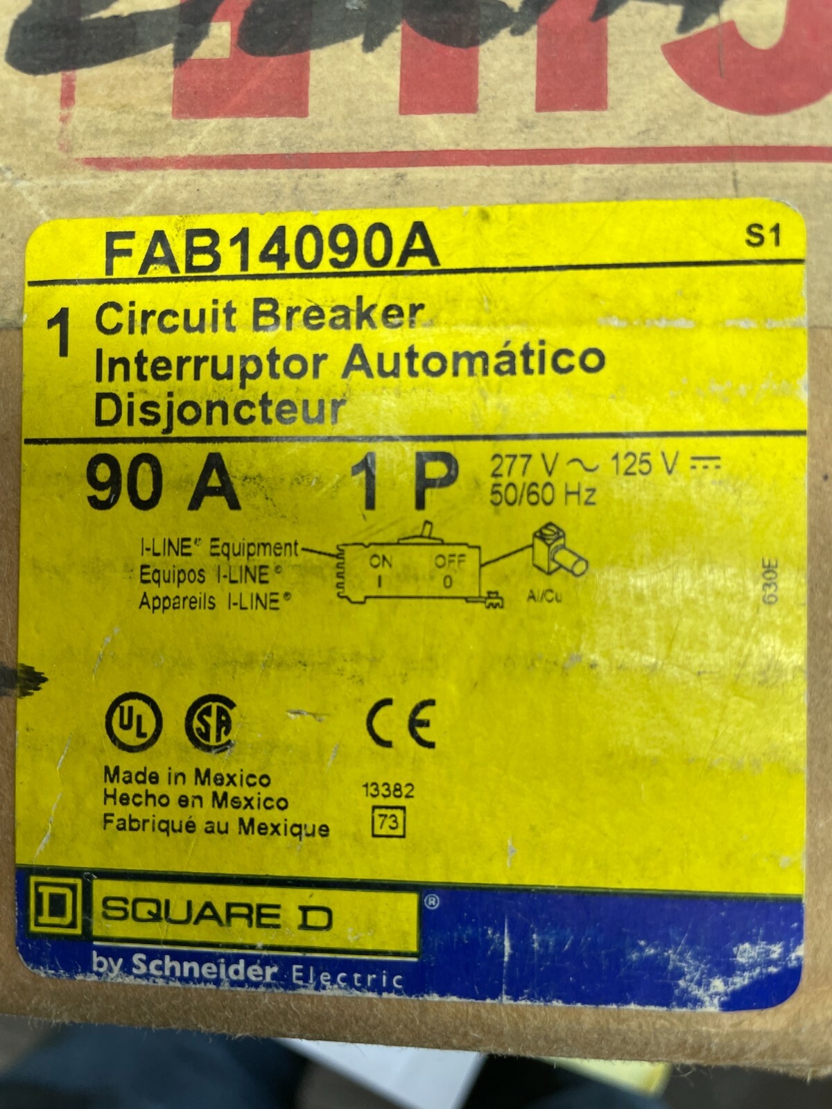 Square D FAB-14090-A 90-Amp 1P Circuit Breaker 20A 1P 277V Type FAB ...