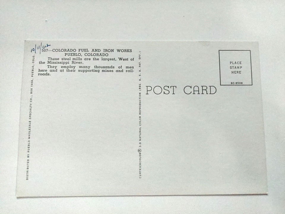 Pueblo Colorado CO Fuel and Iron Works Postcard Steel Mill Train ...