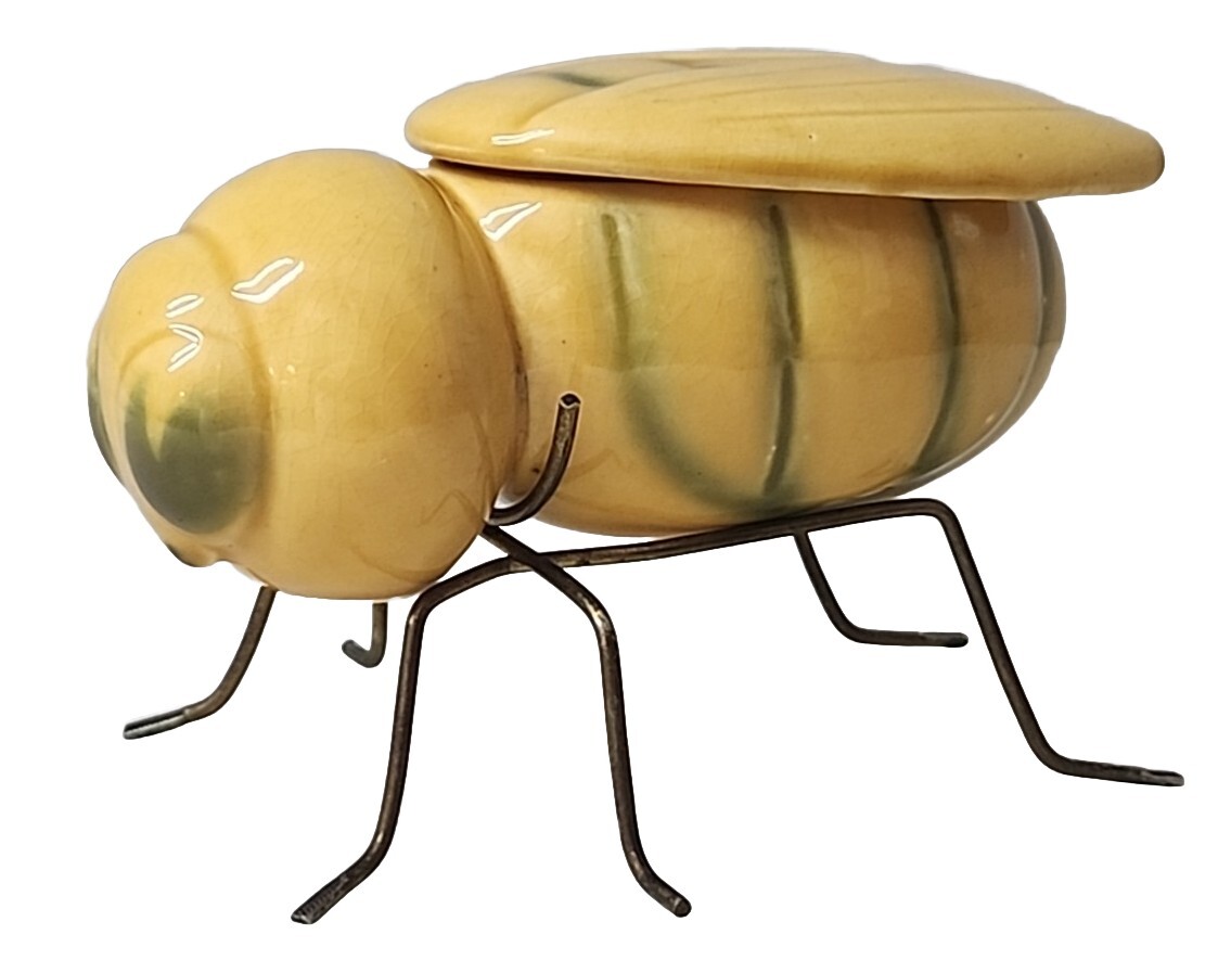 Mid Century Modern Pottery Honey Bee/Wasp/Insect Honey Pot Jar w/ Metal ...