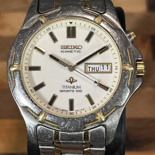 Seiko Kinetic Titanium Sports 100 MEN 5m43-0b69 NEW Recharging Battery ...
