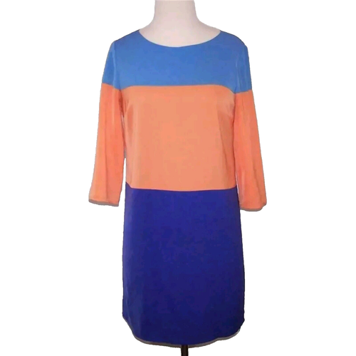 Cremieux Dress Size 4 ColorBlock 3/4 Sleeve Lined Keyhole Blue Orange ...