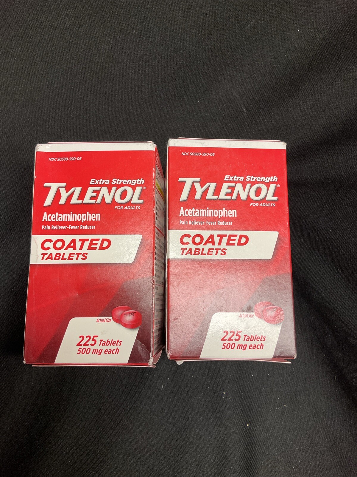 LOT OF 2 TYLENOL Extra Strength Acetaminophen 500mg Coated Tablets 225 ...