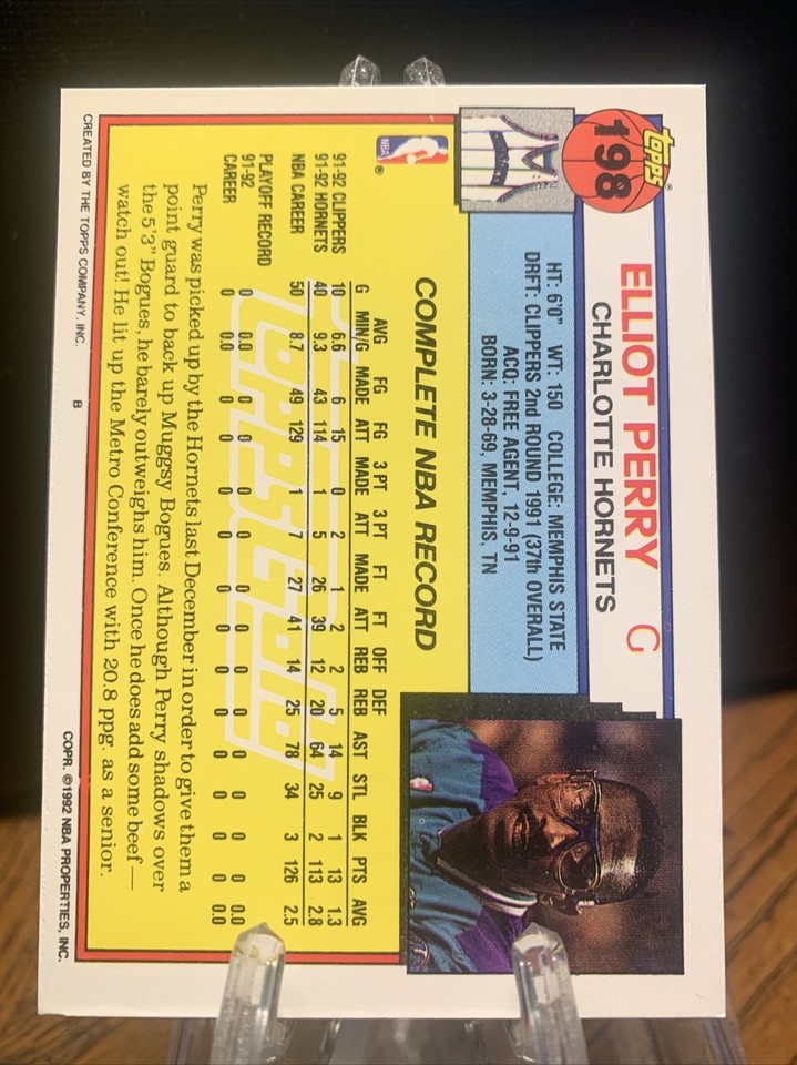 Elliot Perry 1992-1993 Topps Gold Basketball Card #198 | eBay