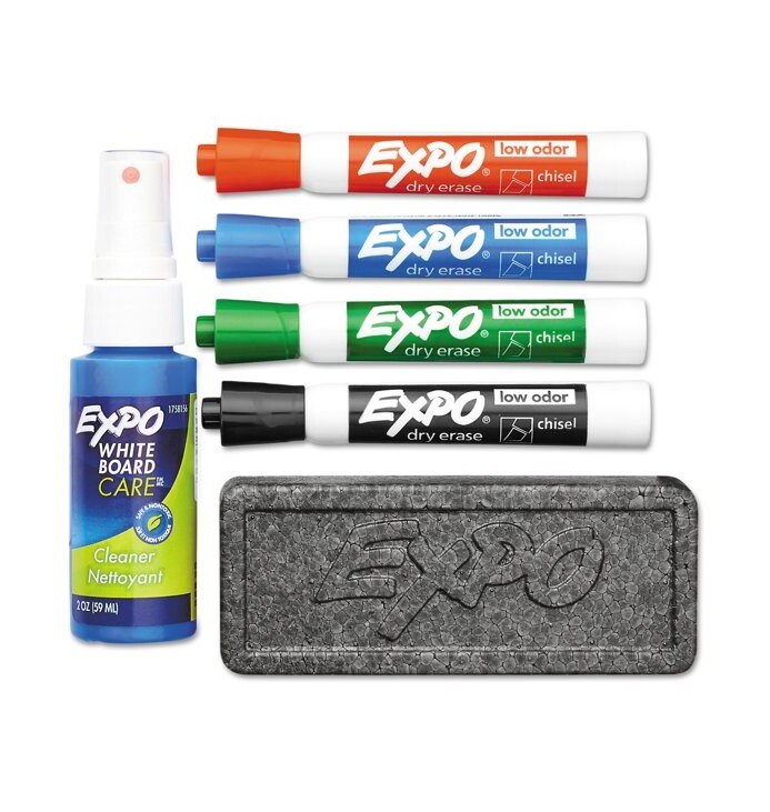 Expo Low Odor Ink Dry Erase Chisel Tip Markers Starter Set , Eraser And ...