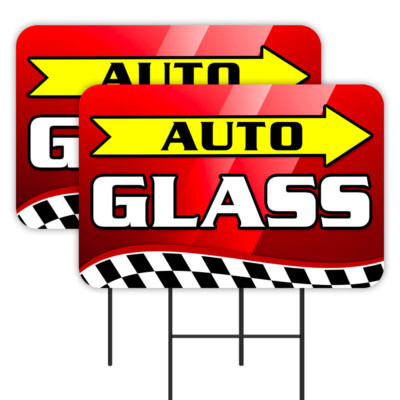 Auto Glass 2 Pack Double-Sided Yard Signs 16" x 24" with Metal Stakes ...