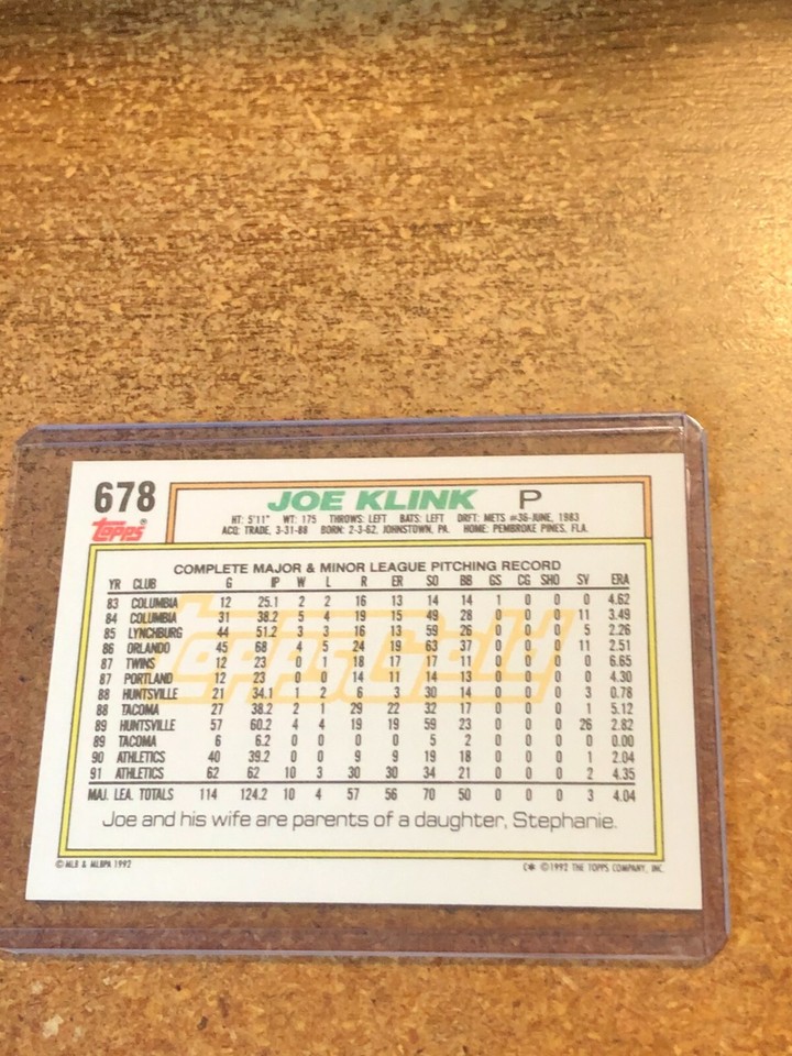 1992 Topps Gold Winner Baseball # 678 Joe Klink | eBay