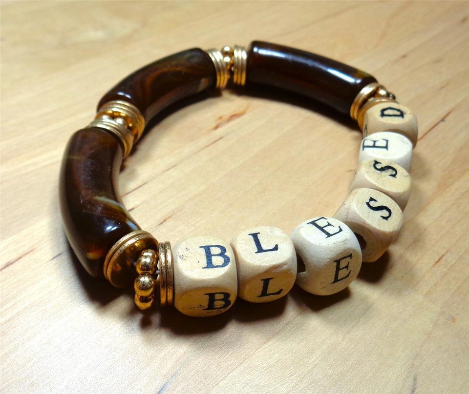 BLESSED WOODEN BEADS AND BROWN ACRYLIC BEADS DEVOTIONAL STRETCH ...