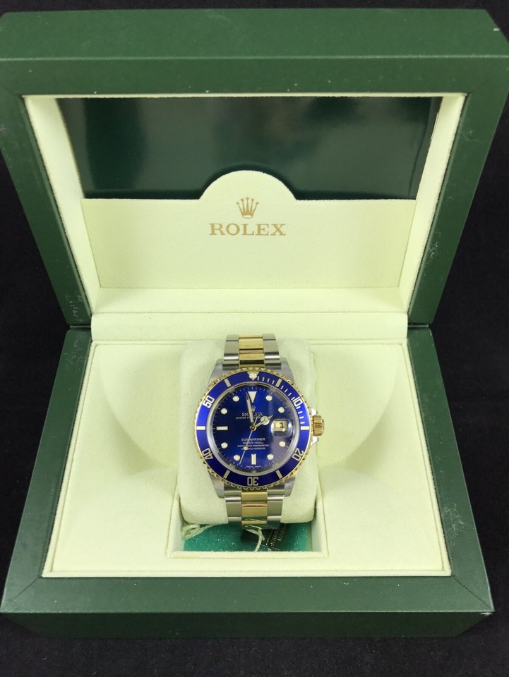 Rolex Submariner Blue Face 18k Yellow Gold/Stainless Steel 2004 Box ...