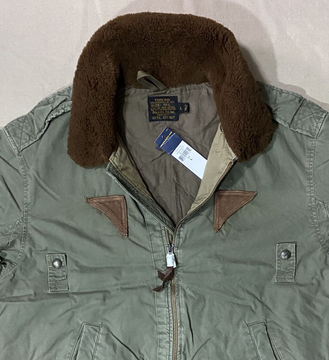 Polo Ralph Lauren Men's Down B-15 Bomber Jacket Shearling Polo Ralph Lauren Men's Down B-15 Bomber Jacket Shearling