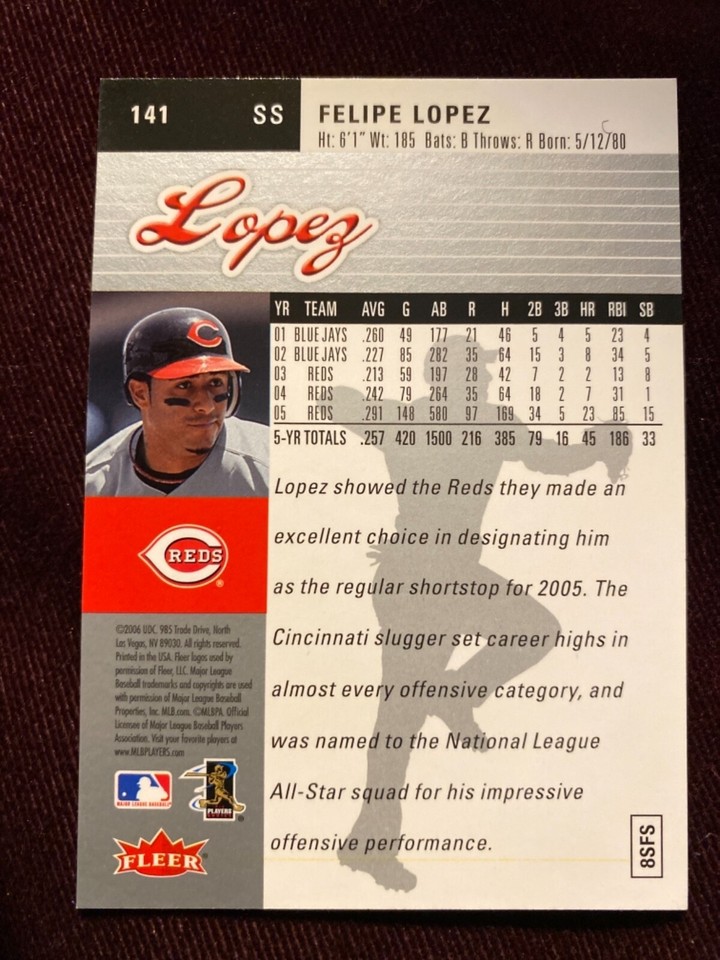2006 Fleer Ultra #141 Reds Felipe Lopez Baseball Card | eBay