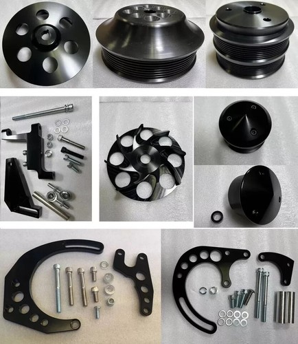 Black Small Block Chevy SBC 350 Serpentine Pulley Kit For Camel Hump ...