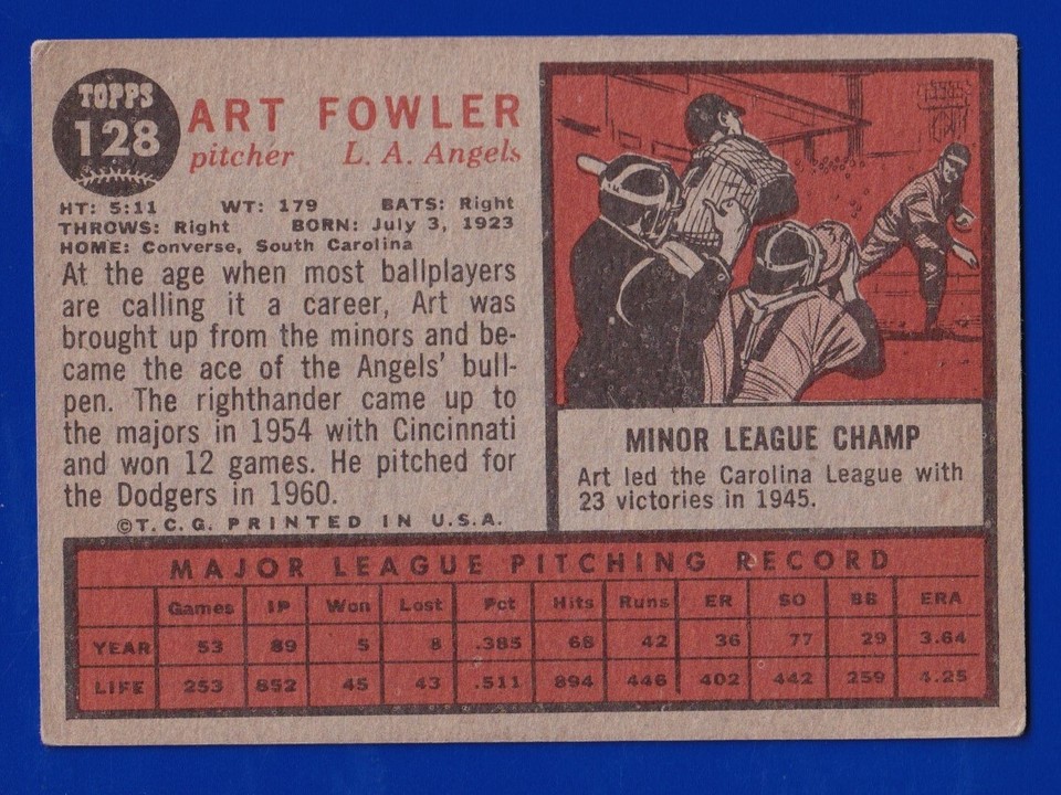 ART FOWLER angels 1962 TOPPS #128 VERY GOOD NO CREASES | eBay