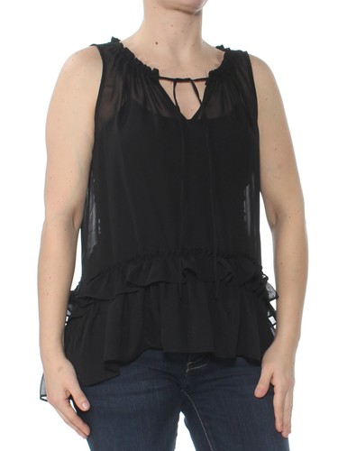 BAR III Womens Black Ruffled High-low Sleeveless V Neck Cocktail Top S ...
