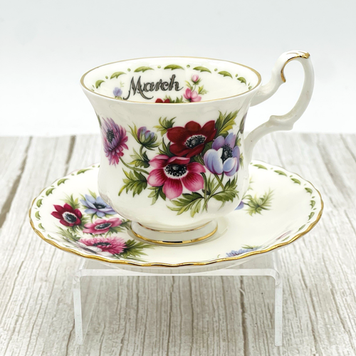 Royal Albert Flower of Month March Ane Cup and Saucer 1970 England FLAW ...