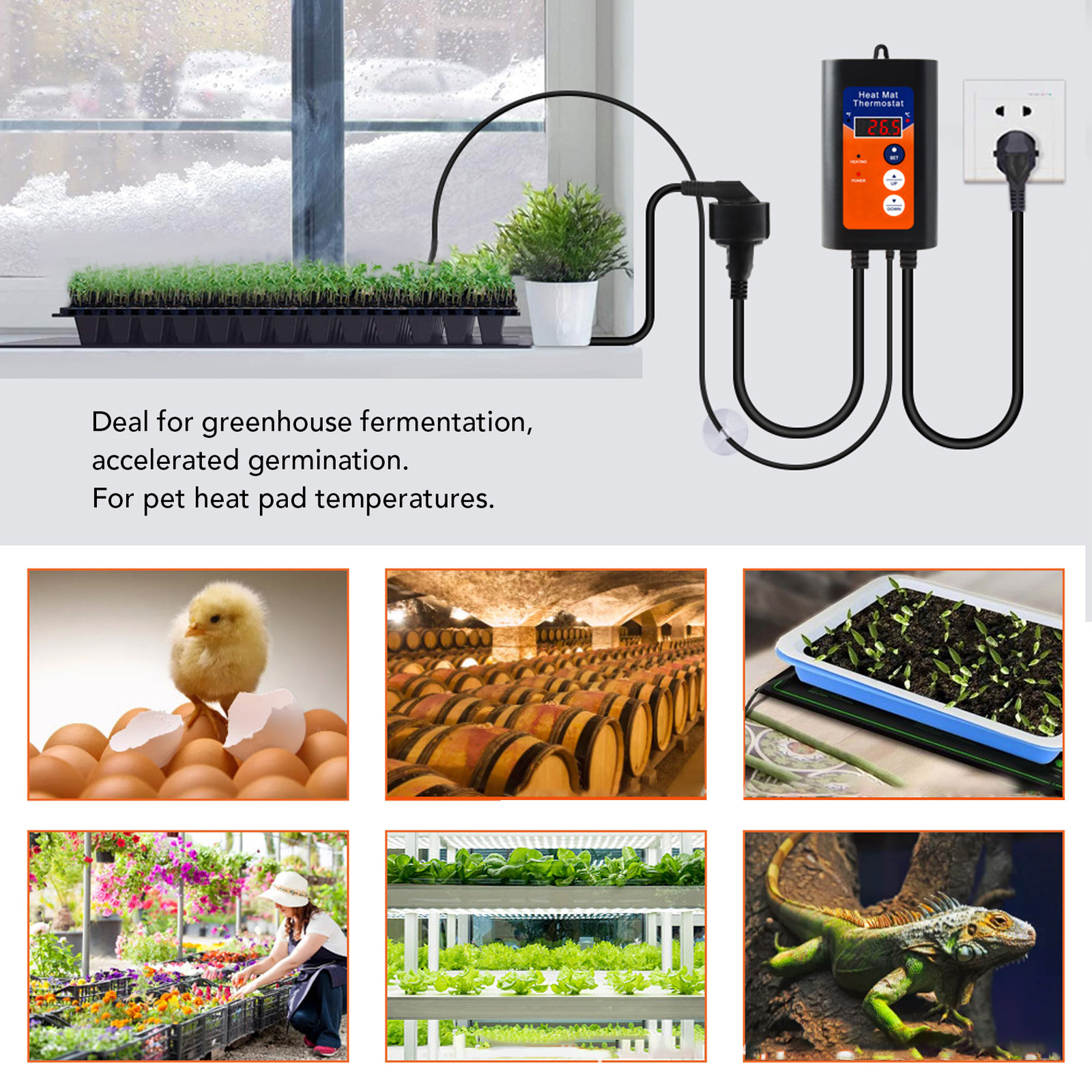 Heat Mat Thermostat LED 1000W Fahrenheit Celsius Digital Temperature ...