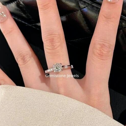 1.20 Ct Round Cathedral Flush Shoulder Moissanite Engagement Ring 14K ...