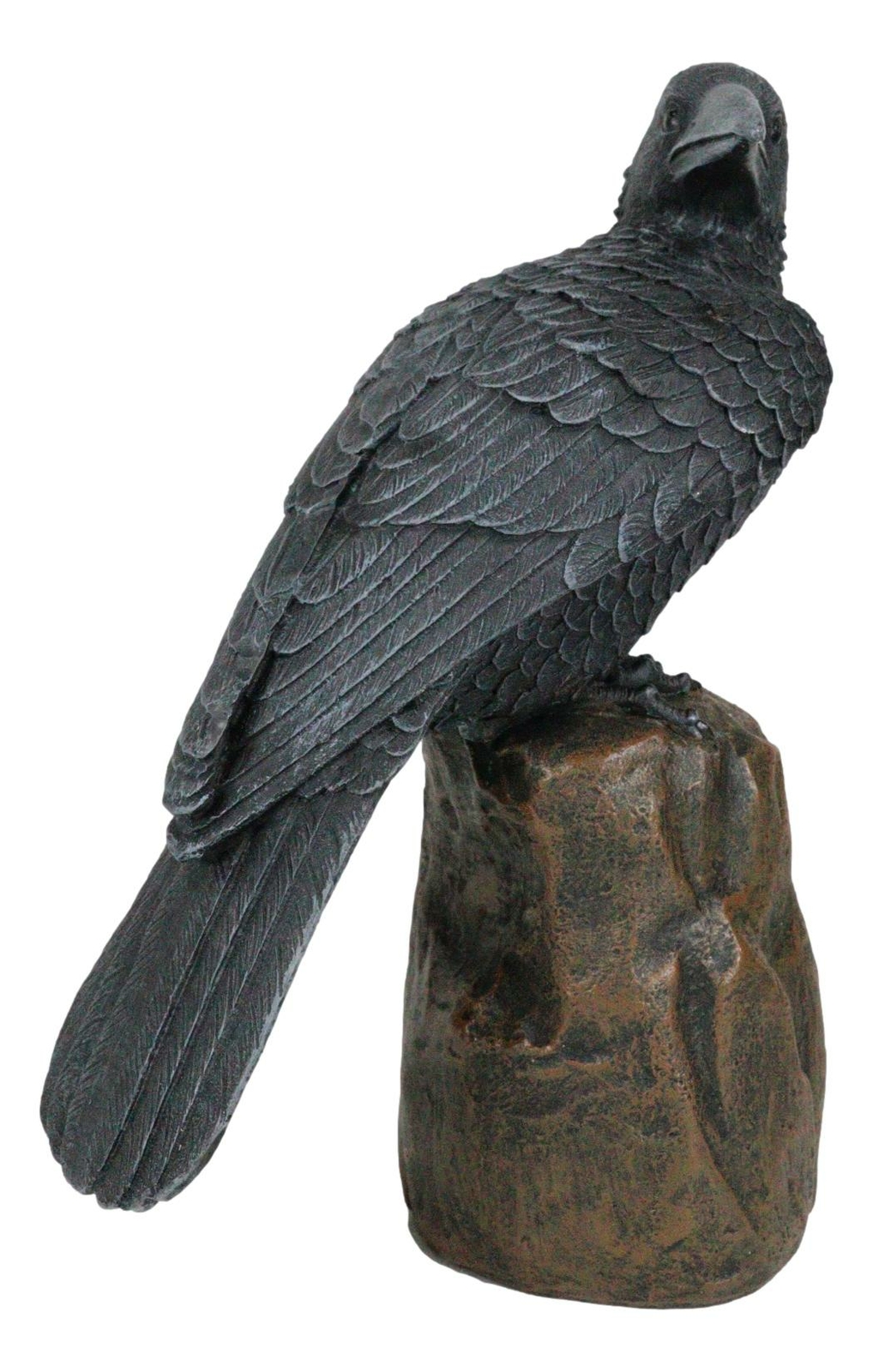 Large Dark Raven on Large Rock Platform Resin Statue Figurine 8" Height ...