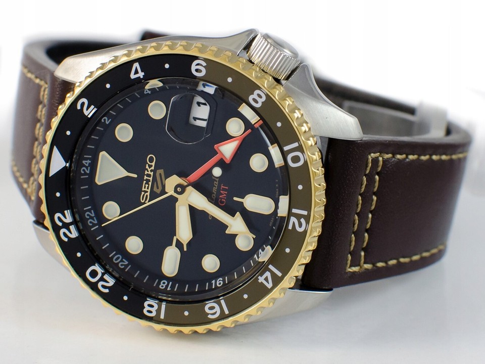 Seiko 5 SSK036K1 SKX Series Automatic GMT Analog Brown Leather Men's ...